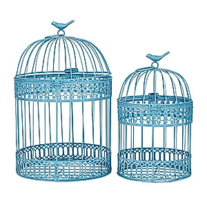 Deco 79 Metal Birdcage with Latch Lock Closure and Hanging Hook, Set of 2 16", 12"H, Blue