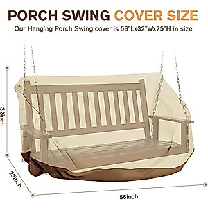 boyspringg Porch Swing Cover, 56x32x25 Inches, Outdoor Swing Cover Waterproof for Patio Garden Furniture, Patio Swing Cover All Weather Protection (Beige)