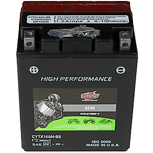 Interstate Batteries YTX14AH-BS 12V 12Ah Powersports Battery 210CCA High-Performance AGM Rechargeable Replacement for Kawasaki, Polaris, Yamaha ATVs, UTVs, Snowmobiles, Motorcycles (CYTX14AH-BS)