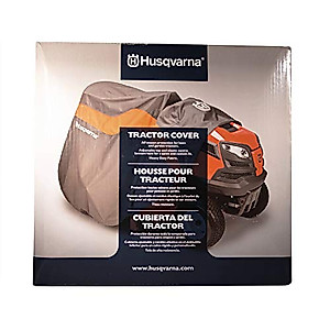 Husqvarna 54-Inch Full-Size Lawn Tractor Cover For Models: YT48CS, GT54CS, YT42LS, YT46LS, YT42DXLS, YT48DXLS, GT52XLS, GT52XLSi, GT54LS, Water-Resistant Riding Lawn Mower Accessories, Orange/Gray