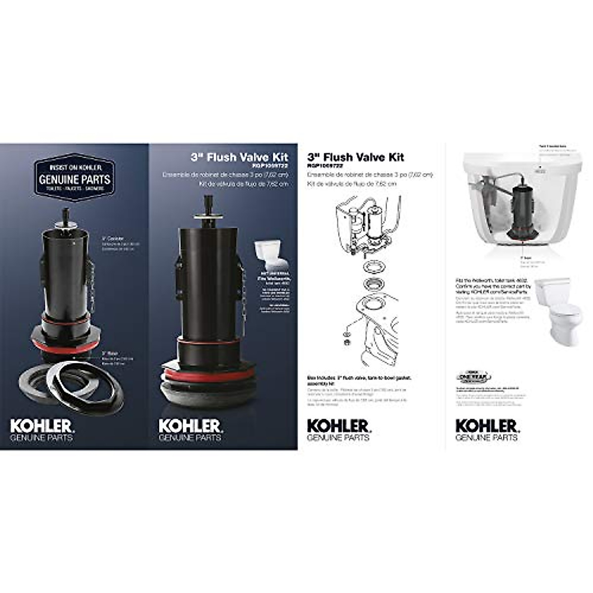 KOHLER GENUINE PART 1069722 3" Toilet Flush Valve Kit, Black & GENUINE PART GP1018165-F TANK GASKET FOR DRYLOCK CONNECTION,Black, 3 In.