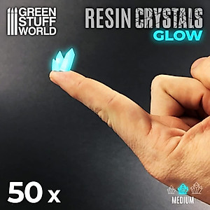 Greenstuff World GSWD-10393 Glow in The Dark Resin Crystal Aqua Turquoise Blue Medium Size 50 Pieces Diorama Material