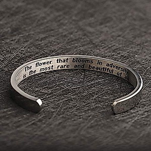 KUIYAI Mulan Quote Cuff Bracelet The Flower That Blooms In Adversity Is The Most Rare And Beautiful Of All Princess Bracelet Jewelry (silver)