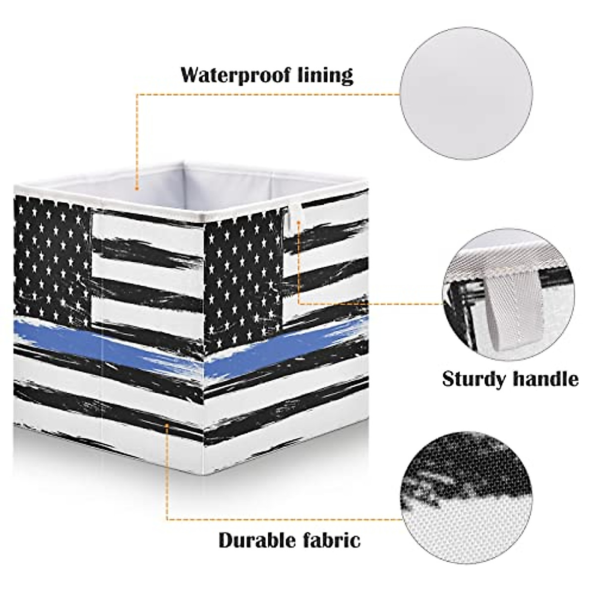 KEEPREAL USA Flag A with Thin Blue Line Basket Bin Large Storage Basket Toy Basket Rectangular Storage Basket Clothes Basket Decorative Basket for Home Office