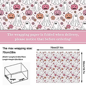 Generic AnyDesign 12 Sheets Halloween Wrapping Paper - Not Roll - Pink White Ghost Pumpkin Gift Wrap Paper Folded Flat Cute Art Paper for DIY Crafts, 19.7 x 27.6 Inch