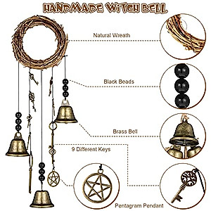 Witch Bells 2 Pieces Door Knob Hanger Witchcraft Decor Wind Chimes Positive Energy Decor Magic Home Protection Bells Handmade Clear Negative Energy Witch Door Knocker for Boho Decor (Classic Style)