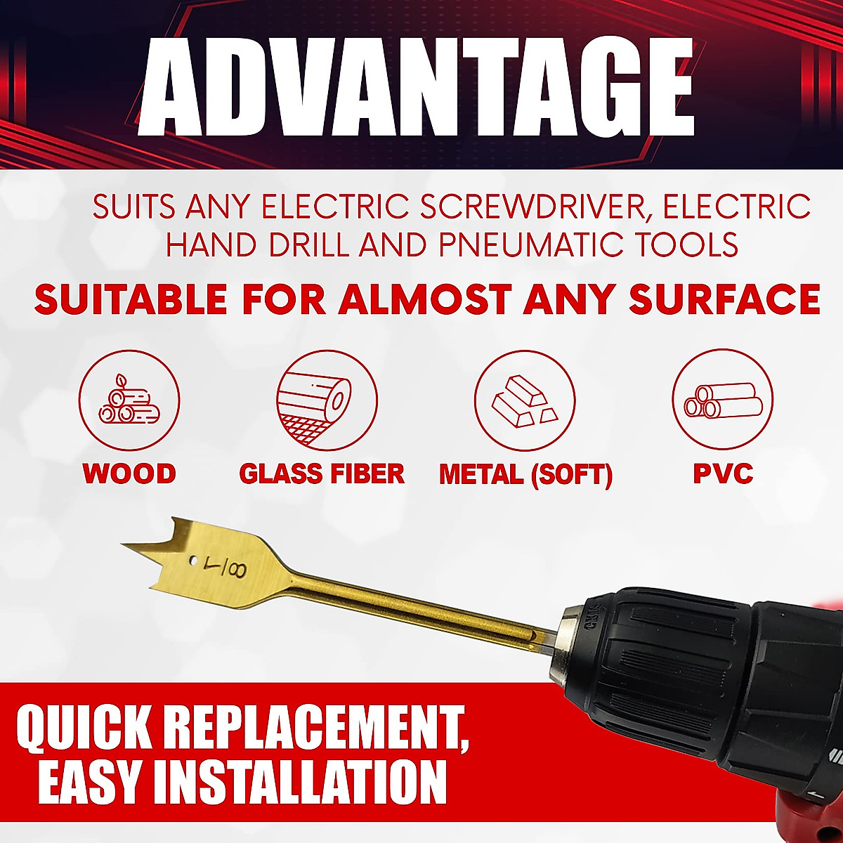 wesleydrill 6PCS Spade Drill Bit Set Paddle Flat Bits 3/8"-1" Flat Wood Hole Cutter Fit for Most Types of Wood as Well as Fiberglass