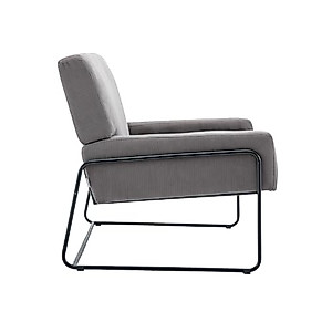 i-POOK Mid Century Modern Metal Frame Armchair, Single Sofa Chair with Black Iron U-Shaped Legs, Upholstered Accent Chair for Living Room, Bedroom, Reading Room, Lounge, Grey