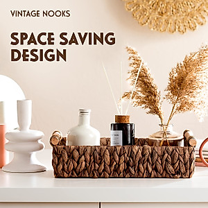 Toilet Paper Basket for Back of Toilet - Set of Two Small, Wicker, Hyacinth Bathroom Baskets for Toilet Paper and Towel Storage (Color: Medium Brown)