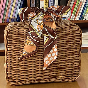 MSUIINT Rattan Storage Basket, Retro Wicker Suitcase, Willow Handwoven Receiving Bins with Handles, Straw Seaweed Makeup Organizer, Vintage Crossbody Bags Container Womens Handbag, 13.8x9.4x4.7 inch