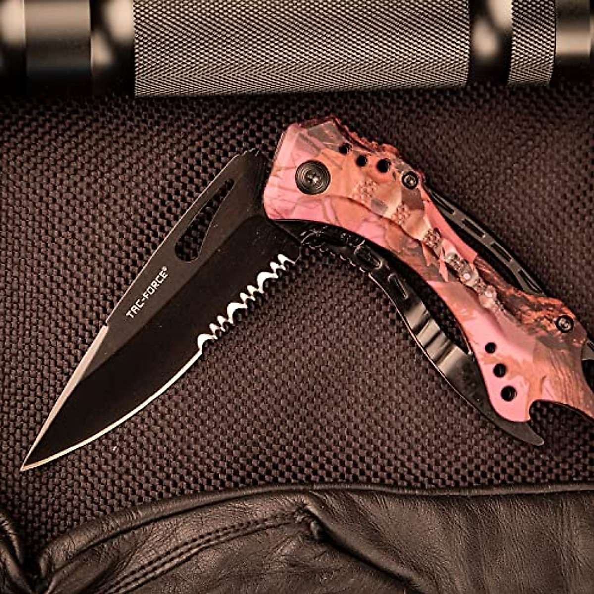 Tac-Force- Spring Assisted Folding Pocket Knife – Black Stainless Steel Blade with Black Aluminum Handle, Bottle Opener, Glass Punch and Pocket Clip, Tactical, EDC, Rescue - TF-705BK