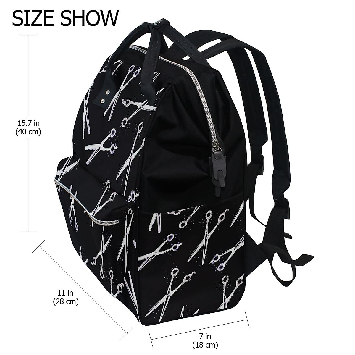 DerlonKaje Scissors Print Diaper Bag Backpack, Waterproof, Large Capacity, Multi-function Travel Backpack, Hair Stylist Bag