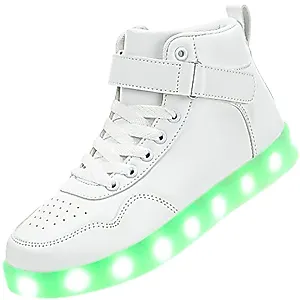 APTESOL Unisex LED Shoes High Top Light Up Sneakers USB Rechargeable Flashing Shoes for Women Men (White,5.5 Women/4 Men)