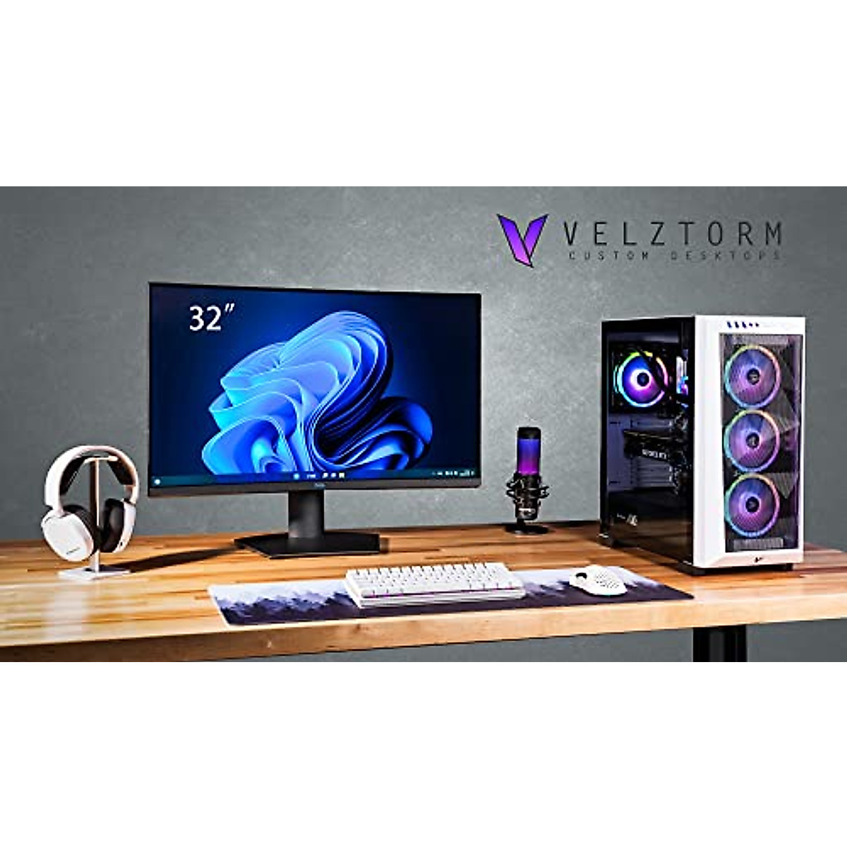 Velztorm White Pilum CTO Gaming Desktop PC Liquid-Cooled (AMD Ryzen 7 5700X 8-Core, GeForce RTX 3070 8GB, 32GB DDR4, 512GB PCIe SSD + 2TB HDD (3.5), RGB Fans, 750W PSU, AC WiFi, BT 5.0, Win11Pro)