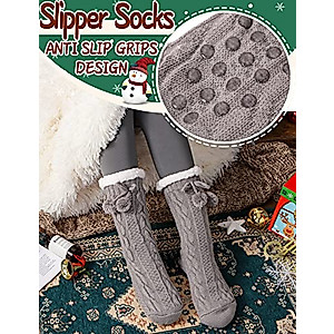 Fuzzy Socks for Women Slipper Fluffy Cozy Cabin Winter Warm Soft Fleece Comfy Thick Christmas Socks Grips Non Slip Stocking Stuffers for Women White Elephant Valentines Mothers Day Gifts for Mom Grey