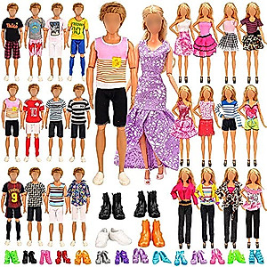 Miunana Lot 34 pcs Random Doll Clothes Shoes Set for 11.5 inch Doll, Includ 10 PCS Boy Doll Clothes + 5 Girl Clothes + 5 Girl Fashion Skirts + 4 Pairs for Boy Shoes + 10 Pairs of Girl Doll Shoes