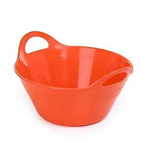 Mintra Home Plastic Bowls with Handles (4.5L Large 2pk, Orange) - 11.25W x 5inH (6.75inH with handles) - great for popcorn, snacks, drinks, candy, Halloween, trick or treat bowls