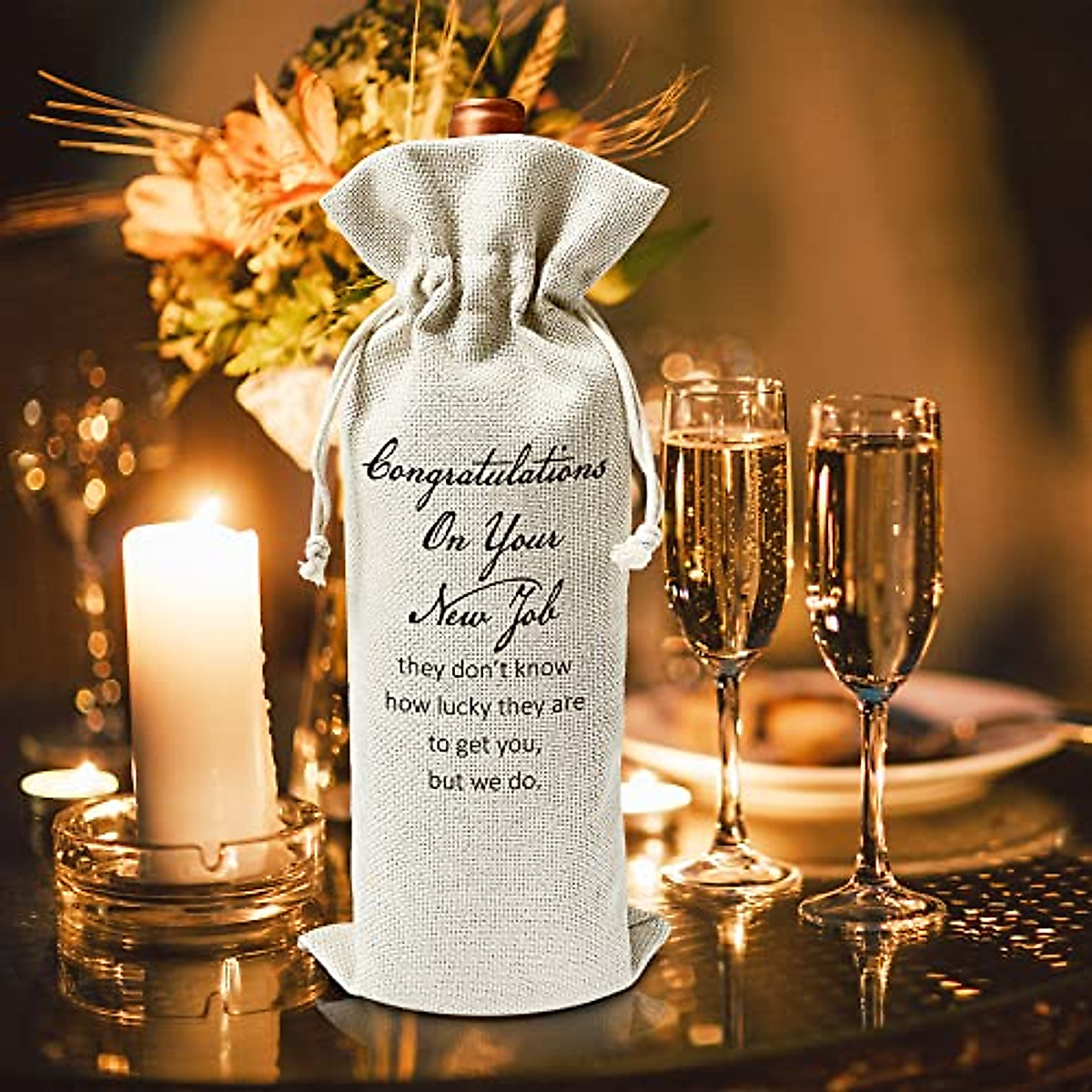 Congratulationg on Your New Job Wine Gift Bags - Gift for Co-worker, Collegues, Friend, Family, New Job - Reusable Burlap With Drawstring Gift Bag (5.5"x 13.5")-1 Pcs/jiu055