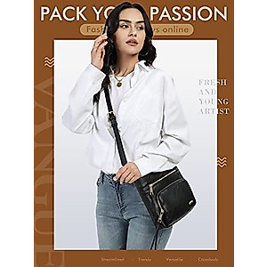 Vangue Crossbody Purses for Women Multi Pockets Vegan Leather Women's Shoulder Handbags with Adjustable Strap (Black)