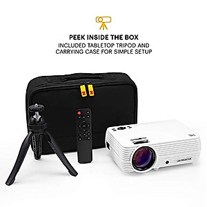 KODAK FLIK X4 Home Projector | 4.0 LCD Compact Home Theater System Projects Up to 150” with 1080p Compatibility & Bright Lumen LED Lamp | VGA/AV/HDMI/USB/TF Inputs | Remote, Tripod & Case (Renewed)