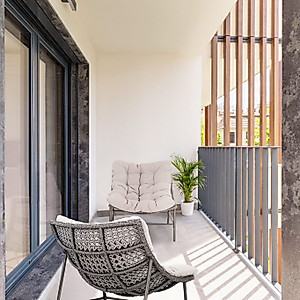 PHI VILLA Outdoor Papasan Chairs Set of 2, Oversized Scoop Wicker Chairs with Cushions & Steel Frame, Double Comfy Conversation Reading Chairs Furniture for Apartment Patio, Porch, Deck, Balcony