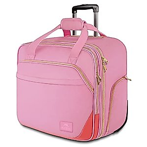 Rolling Briefcase for Women, Large Rolling Laptop Bag with Wheels Fits 17 Inch Notebook Gifts for Office Women, Water Resistance Teacher Work Computer Travel Carry on Weekender Bags on Wheel, Pink