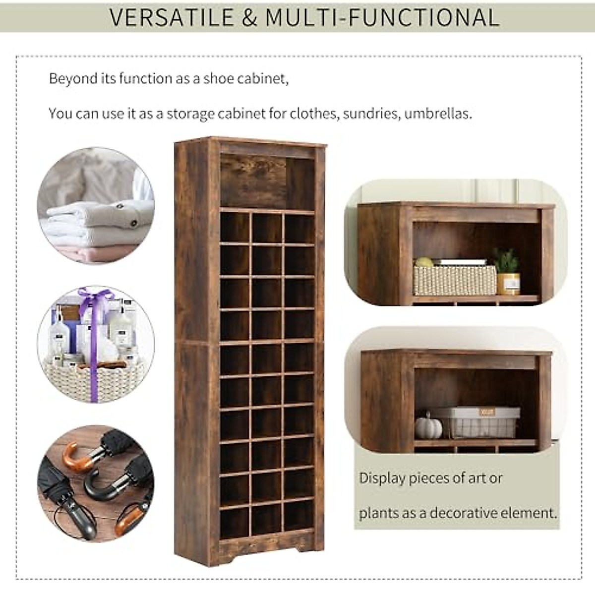 Goohome Stylish Design 30 Shoe Cubby Console, Contemporary Free Standing Tall 10-Tier Shoe Storage Cabinet with Multiple Storage Capacity and Versatile Use for Hallway, Entryway, Space-Saving