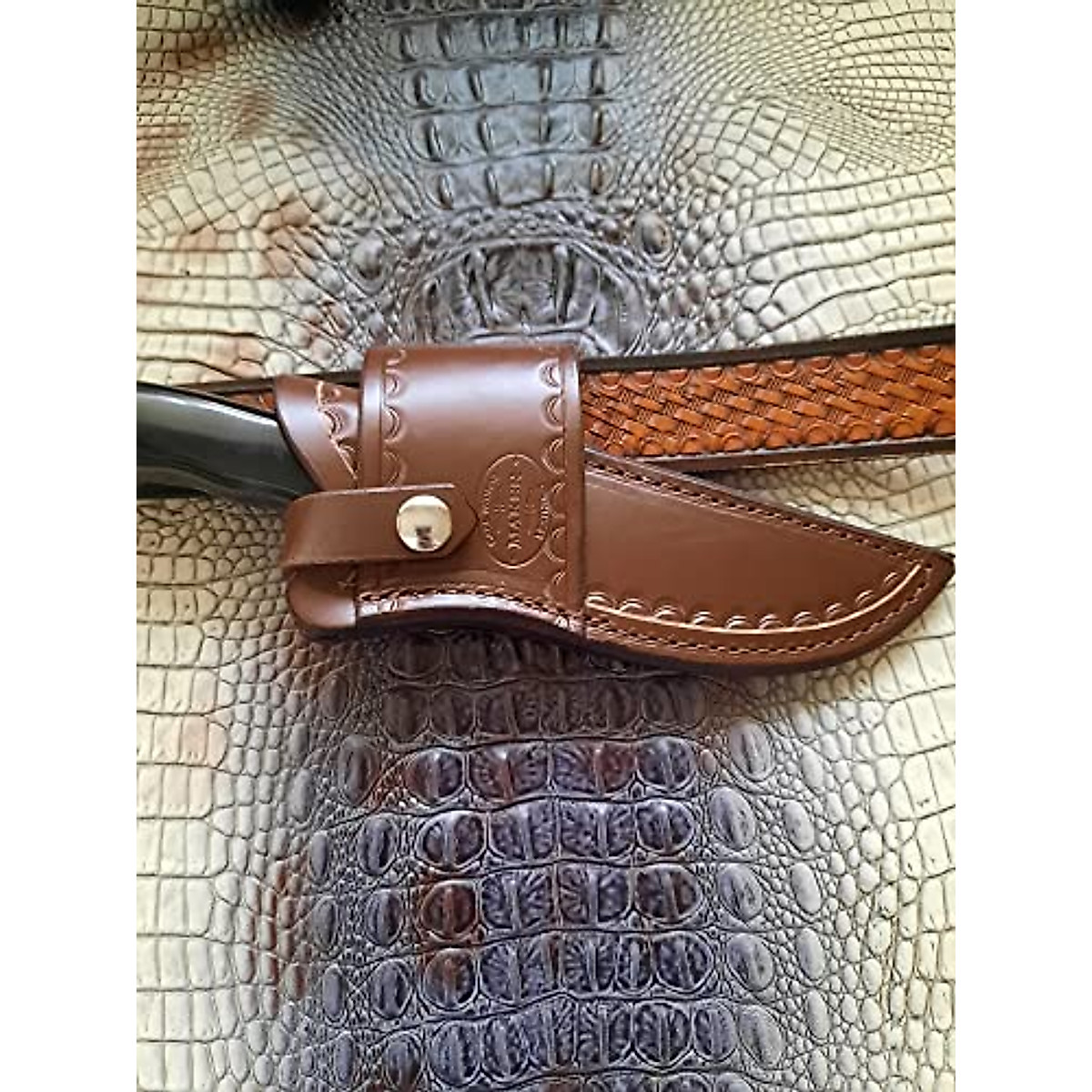 Custom Leather Cross Draw Knife Sheath for Buck 119 SPECIAL Knife, Dyed Brown, Sheath Only