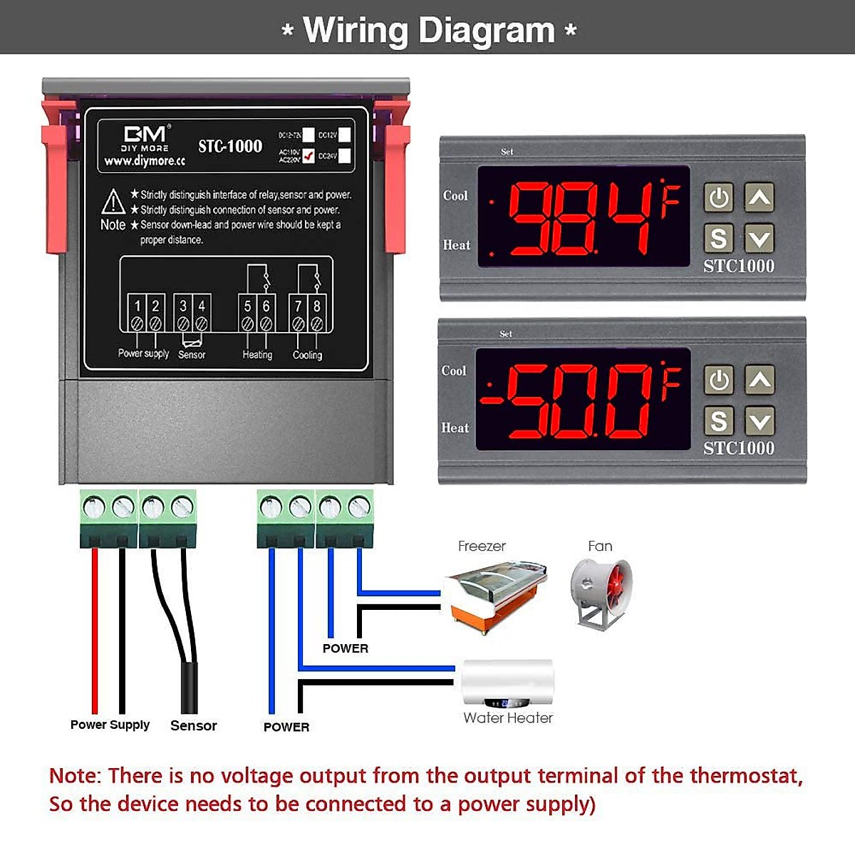 diymore All-Purpose Digital Temperature Controller Thermostat Fahrenheit Thermostat with Sensor (110-220V) ITC-1000F for Refrigerator Fermenter, Heate Blanket Temperature Controller