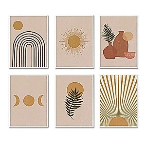 iMagitek Set of 6 Unframed Neutral Boho Art Prints, Boho Rainbow Wall Art, Mid Century Art Prints Set, Gallery Wall Art, Earth Tones Wall Art Prints, Earthy Wall Art Prints (8" x 10")