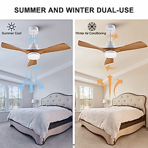 XINGSIYUELYX 42 Inch White Ceiling Fans with Lights and Remote, 3 Blades Wood Ceiling Fan with Light, Dimmable LED Light,Noiseless Reversible Motor, Indoor/Outdoor Fans for Patios Bedroom