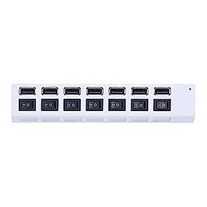 SHYPT USB Power Adapter 7 Port Multiple Expander 2.0 USB Hub with Switch for PC Multi-Interface (Color : White)