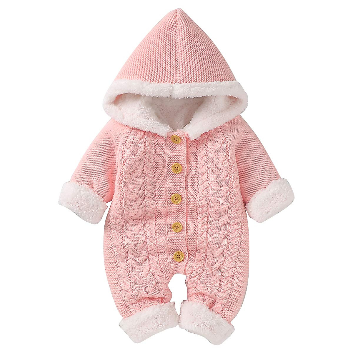 Camidy Baby Hooded Jumpsuit,Toddler Knitted Romper Cotton Long Sleeve One-Piece Coveralls