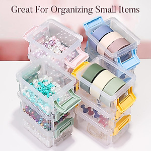 ISKYBOB 6 Packs Small Storage Bins with Lids, Mini Stackable Plastic Storage Containers Colorful Bead Organizer Latch Box Small Containers for Organizing Craft, Small Items, Green+Pink