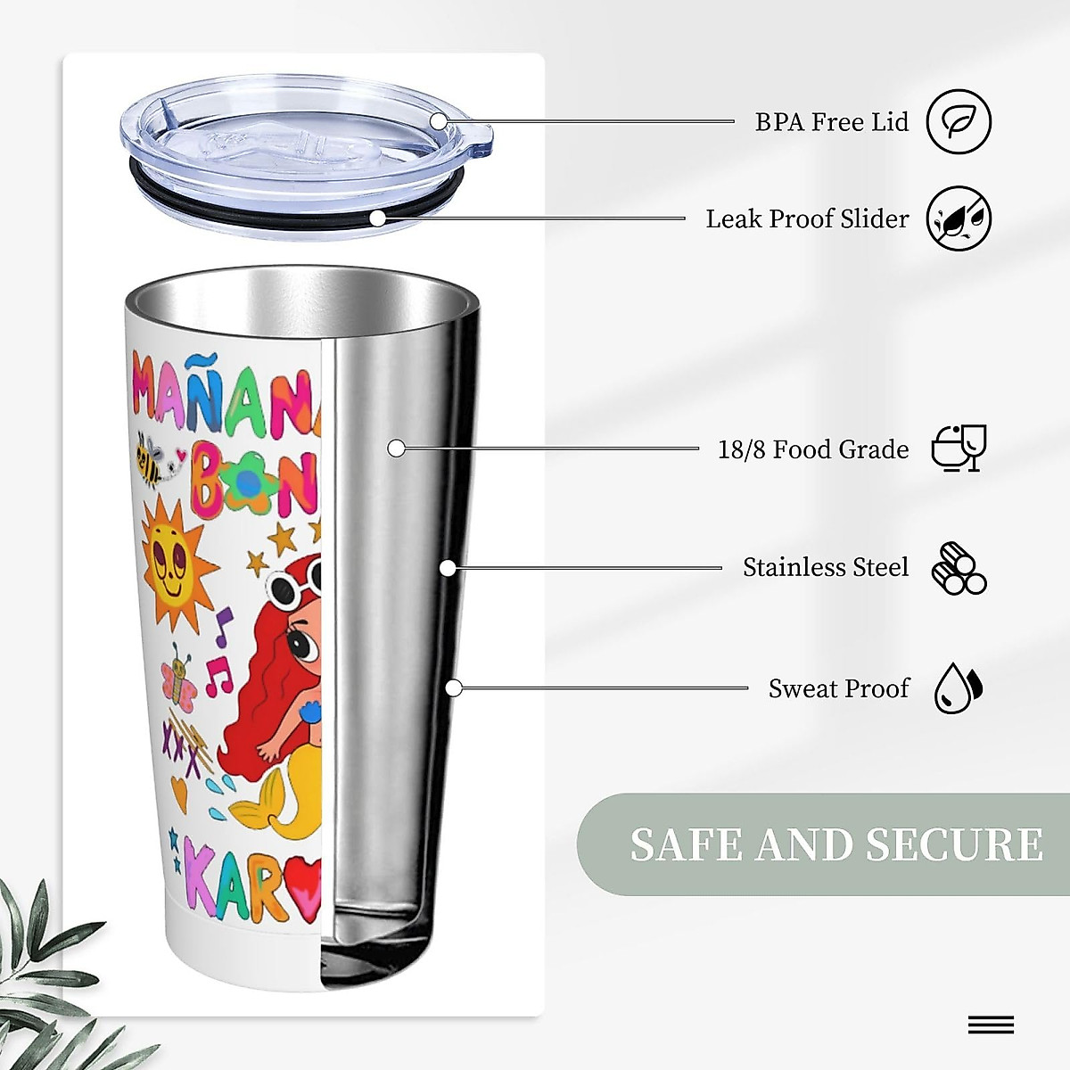 Kiserjens Stainless Steel Insulated Tumbler Vacuum Water Bottle Travel Cup Coffee Mug With Straw,Lid and Brush 20 oz