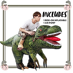 Spooktacular Creations T-Rex Inflatable Costume for Adults, Funny Air Blow Up Costumes, Digital Printing Ride-On Dinosaur Costumes for Halloween Costume Parties