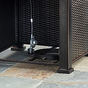 Outsunny 30 Inch Outdoor Propane Gas Fire Pit Table, 50,000 BTU Auto-Ignition Square Wicker-Effect Gas Firepit with Ceramic Tabletop, Lid, Lava Rocks & Rain Cover, CSA Certification