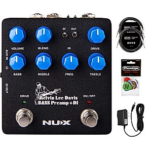 Briskdrop NUX Melvin Lee Davis NBP-5 Bass Preamp and DI Bundle with 2 MXR Instrument Cables, Dunlop Pick Pack, and Power Supply