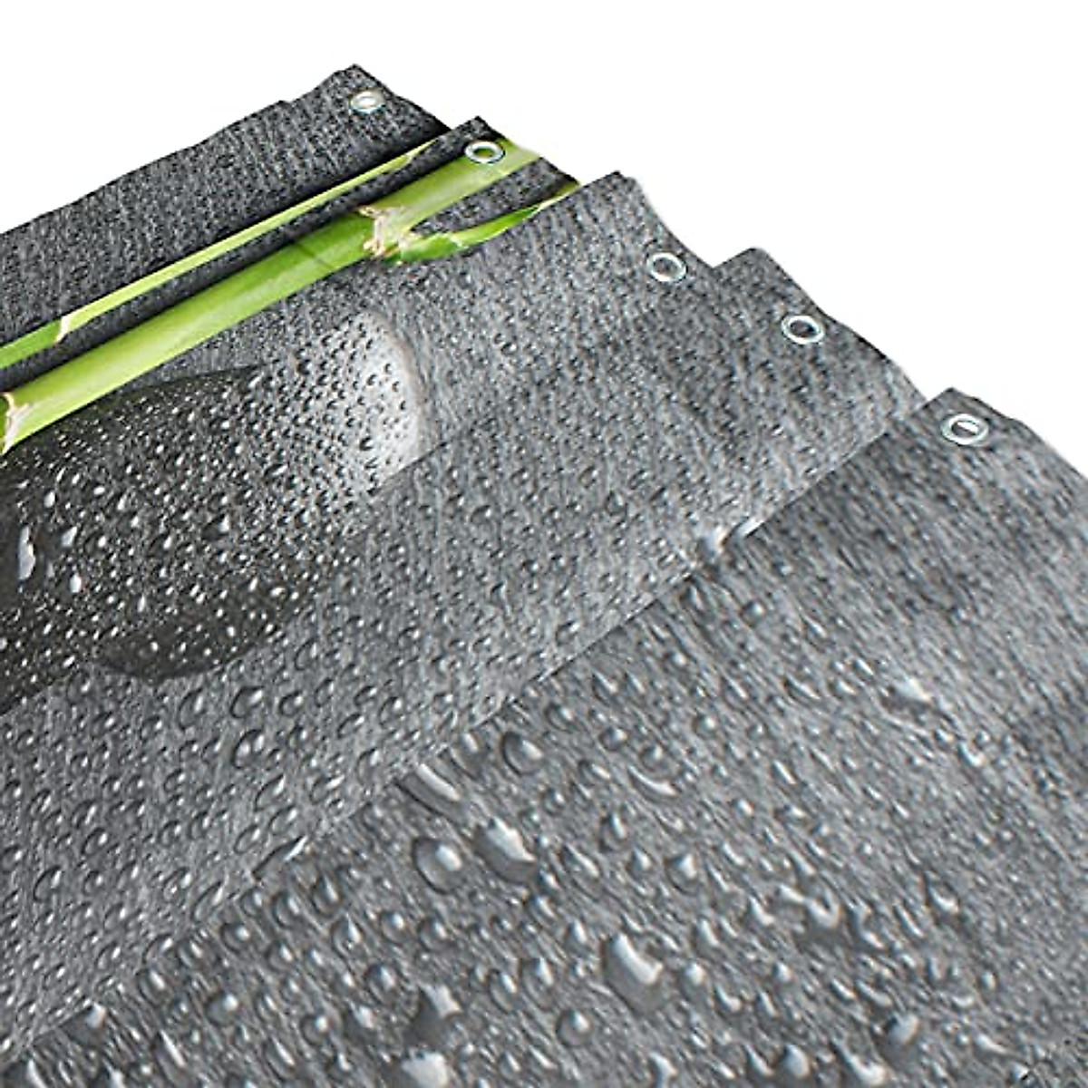 Black Zen Basalt Stones with Dew Green Bamboo on Dark Waterproof Shower Curtain, Machine Washable Polyester Cloth with 12 Hooks, No Smell Bath Tub Stall Curtain Liner 72"(W) x72(H)