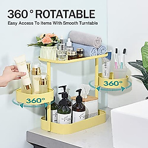 KINGRACK 3-Tier Bathroom Counter Organizer With Rotate Basket,Makeup Shelf Organizer,Bathroom Vanity Accessorie Organizer,Bathroom Counter Holders,Yellow