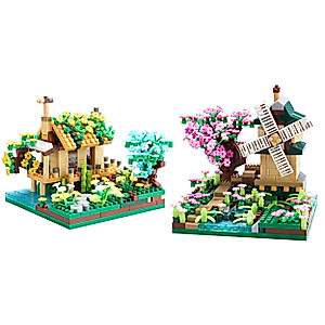 JXRLMB Botanicle Collection Sakura Tree House Micro Blocks Building Set for Adults Toy Friendship Windmill Cherry Blossom Tree Flowers for Girls 2 Sets