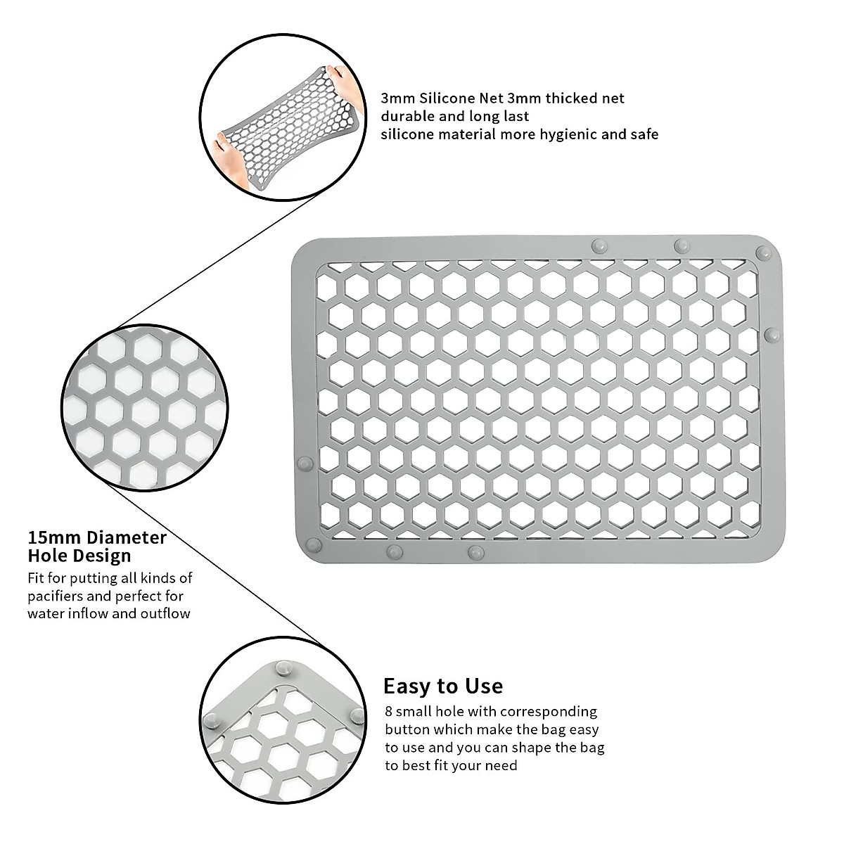 REVEX Baby Bottles Dishwasher Bag,11.8" x 7.9"Large Silicone Dishwasher Bag for Small Items, Suitable for Bottle Accessories and Pacifier. (Grey)