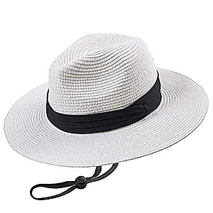 Happy Hippo Women's Wide Brim Straw Panama Hat Fedora Roll Up Beach Hat, Sun Hat UPF50+, Adjustable (White)