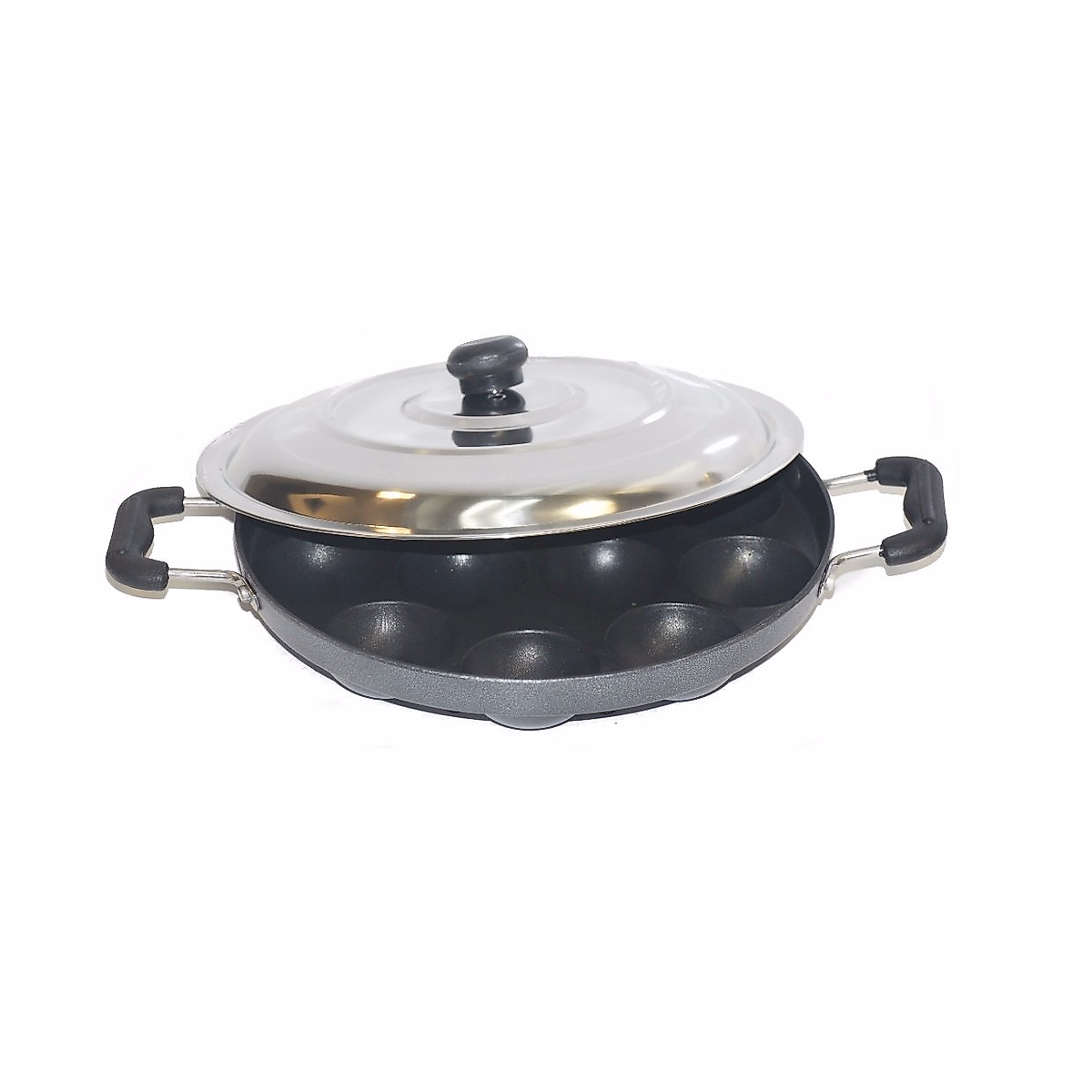 G&D 12 Pit Appam Maker Stainless Steel Lid Paniyaram Pan Appam Patra Paniyarakkal Tawa Nonstick Appam Baking Tray Takoyaki Pan Aebleskiver / Ebelskiver Pan