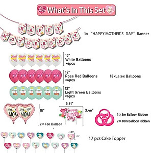 Meetall 41pcs Mother’s Day Decoration Set Happy Mother’s Day Banner Best Mum Ever Mum I Love You Balloons and Cake Toppers Creative Gift and Idea All in Party Supplies.