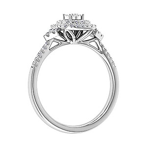 1/3 Carat Cushion cut Halo Diamond Engagement Ring in 10K White Gold - IGI Certified (Ring Size 7)