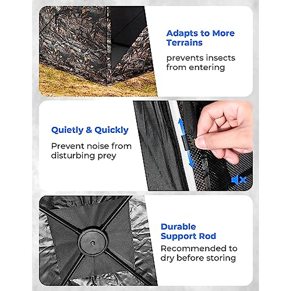 KEMIMOTO Hunting Blind 2-3 Person, See Through Ground Blind 270 Degree Pop Up, Portable Camo Tent for Deer & Turkey Hunting