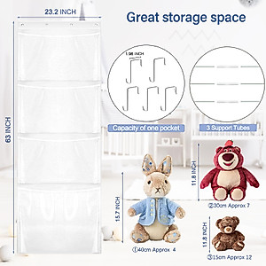 Woodoulogy Hanging Stuffed Animal Storage, Over Door Large Plush Toy Organizer with Metal Hook, Baby Accessory Holder Idea for Nursery, Doll & Bear Mesh Hammock Bag for Girl Boy Kid Room