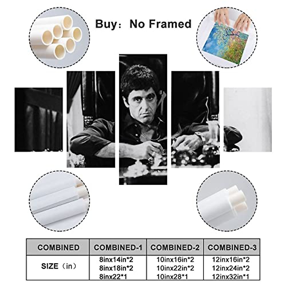 Scarface Movie Poster Al Pacino Tony Montana Canvas Poster Wall Art Decor Print Picture Paintings for Living Room Bedroom Decoration 12"x16"x2pcs,12"x24"x2pcs,12"x32"x1pcsUnframe-style