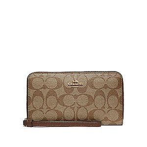 Coach Signature Large Phone Wallet/Wristlet - Khaki/Saddle 2